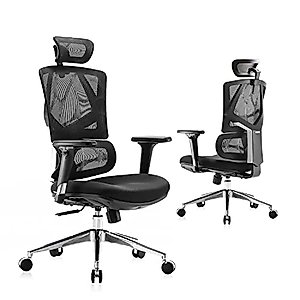 SIHOO Ergonomic Office Chair - High Back Desk Chair with Lumbar Support, 3D Armrest and Adjustable Height Backrest Thick Seat Cushion Breathable Mesh Computer Chair (Black)
