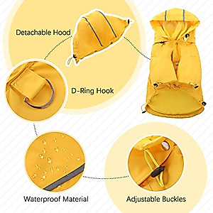 Dog Raincoat, Hooded Waterproof Pet Poncho, Adjustable Dog Rain Jacket Slicker with Harness Hole for Small Medium Large Dogs, Reflective Dog Outfit Apparel Puppies Outdoor Clothes in Rainy Day