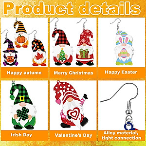 Glenmal 9 Pairs Fall Gnome Earrings for Women Thanksgiving Halloween Jewelry Gift Holiday Women's Acrylic Drop and Dangle Earrings(Festive Style)