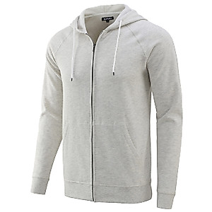 KNQR Men's Retro Athletic Workout Sports Full Zip Soft Fleece Running Hiking Sweatshirt Hoodie Heather Oatmeal XXL