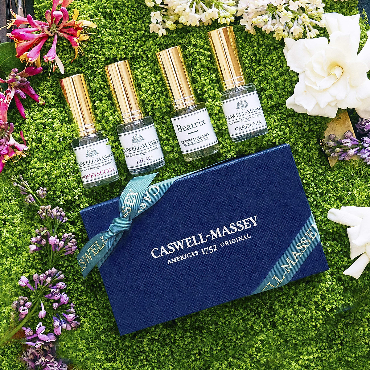 Caswell-Massey Eau De Toilette Sampler Gift Set - Travel Size NYBG Floral Fragrances in Honeysuckle, Gardenia, Lilac and Rose Scents, 15 ml Each (Set of 4)