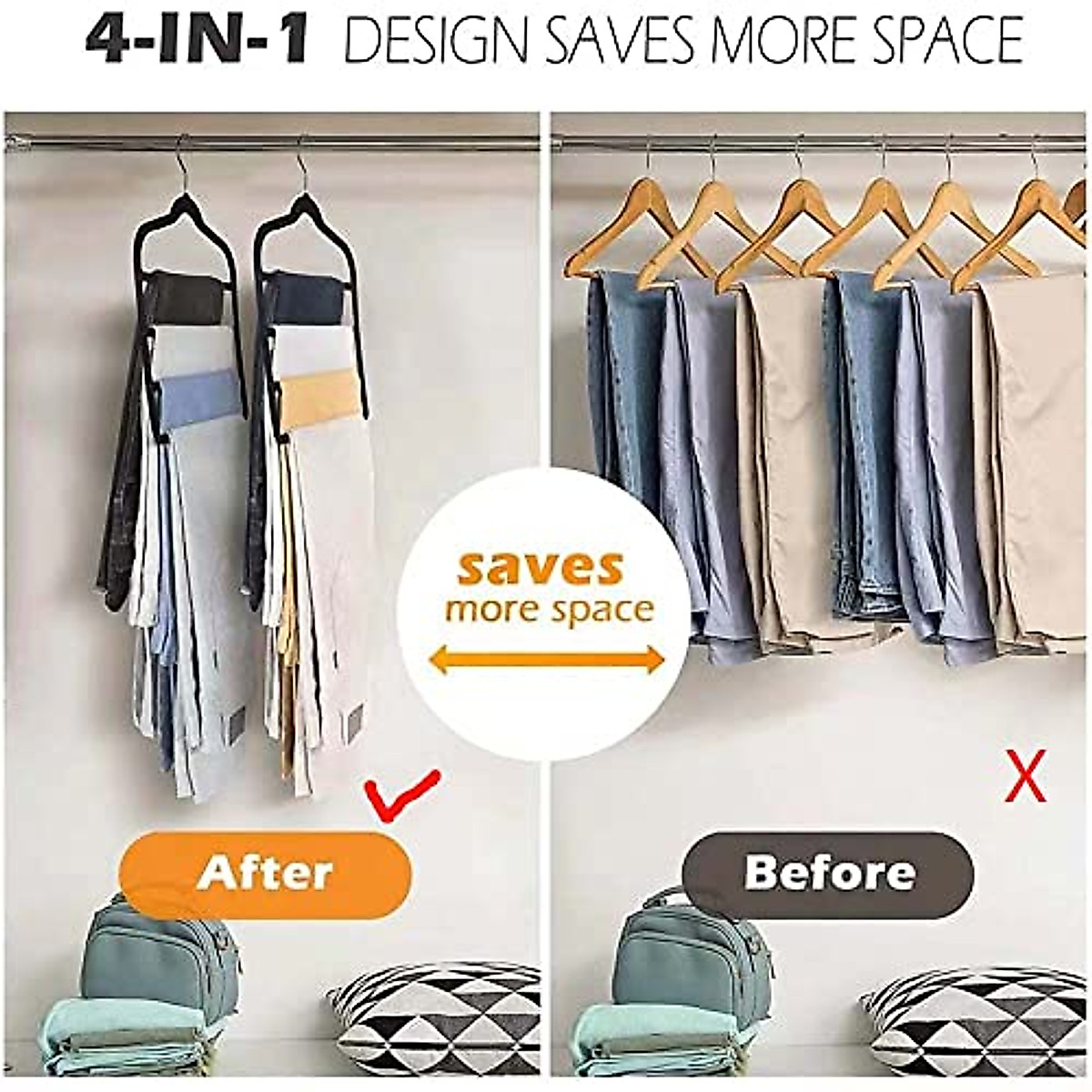 Pants Hangers Space Saving,3 Packs Non Slip Black Velvet Hangers,Closet Organizers and Storage Jeans Slack Trousers ​Hangers Swivel Multi-Layer Multiple Velvet Clothes Hanger, for Jeans,Scarf