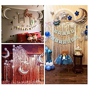 GLASNES 25Pcs Moon Star Shape Foil Balloons Set with 5 Pcs 28 Inch Large Moon Foil Balloons and 20 Foil Star Balloons for Wedding Baby Shower Birthday Graduation Anniversary Party (silver)