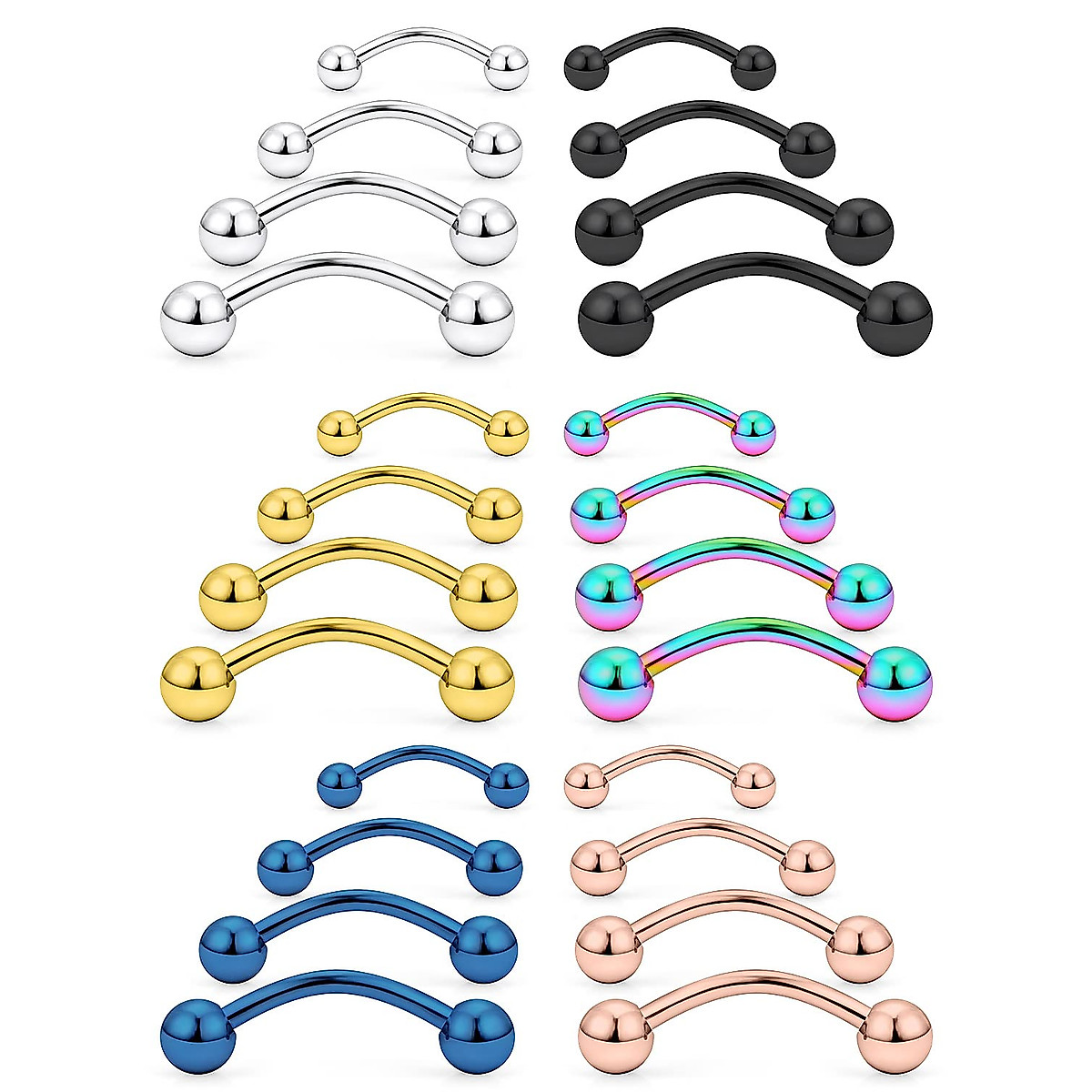 Vsnnsns 16G Daith Rook Earring Piercing Surgical Stainless Steel Curved Barbell Eyebrow Rings Cartilage Tragus Forward Helix Piercing Jewelry for Women Men 16 Gauge Mix Color