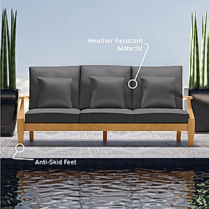 nestl Outdoor Couch – Wooden Outdoor Sofa, Outdoor Patio Couch with All-Weather Cushions, Natural Wood Grain Patio Sofa, Outdoor Couch Patio Furniture, Patio Sofas with Gray Outdoor Sofa Cushions