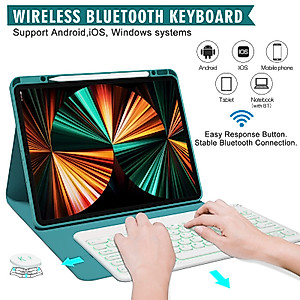 BLUTLOTUS Keyboard Case for iPad Air 13 2024, ipad Pro 12.9 inch 2022/2021/2020 (6th/5th/4th Gen),Smart Folio Tablet Cover with Pencil Holder, 7 Color Backlit Detachable Wireless Keyboard-Teal