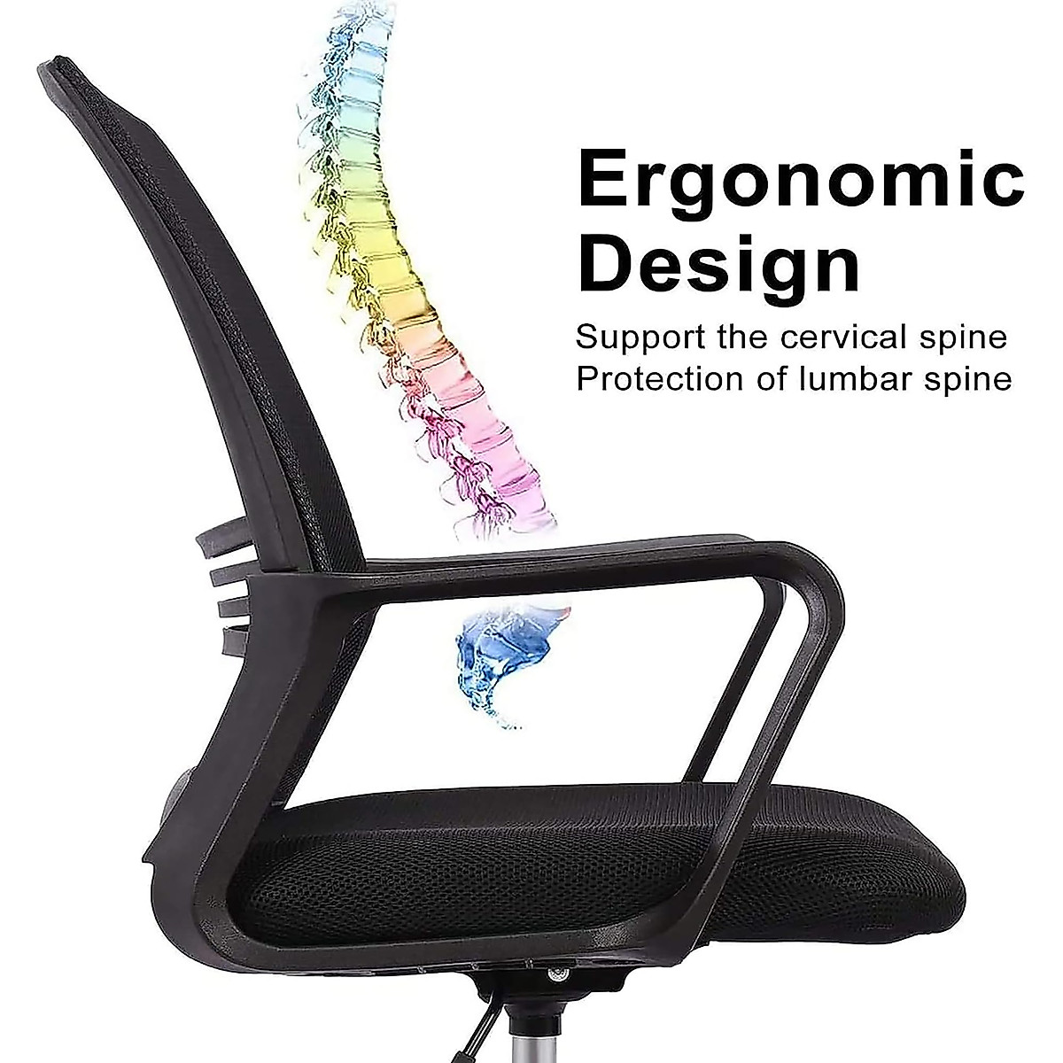 Desk Chairs Set of 8, Office Mesh Chair with Wheels Lumbar Support Rocking Ergonomic for Bedroom Living Room Home Executive Office Computer Chair Swivel Adjustable 36-40inch Black