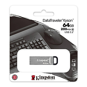 Kingston DataTraveler Kyson 64GB High Performance USB 3.2 Metal Flash Drive | Speeds up to 200MB/s | DTKN/64GB