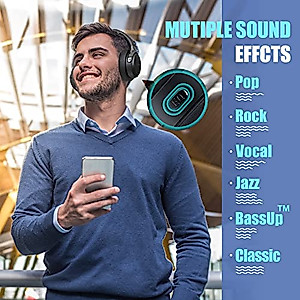 BERIBES Bluetooth Headphones Over Ear, 65H Playtime and 6 EQ Music Modes Wireless Headphones with Microphone, HiFi Stereo Foldable Lightweight Headset, Deep Bass for Home Office Cellphone PC TV