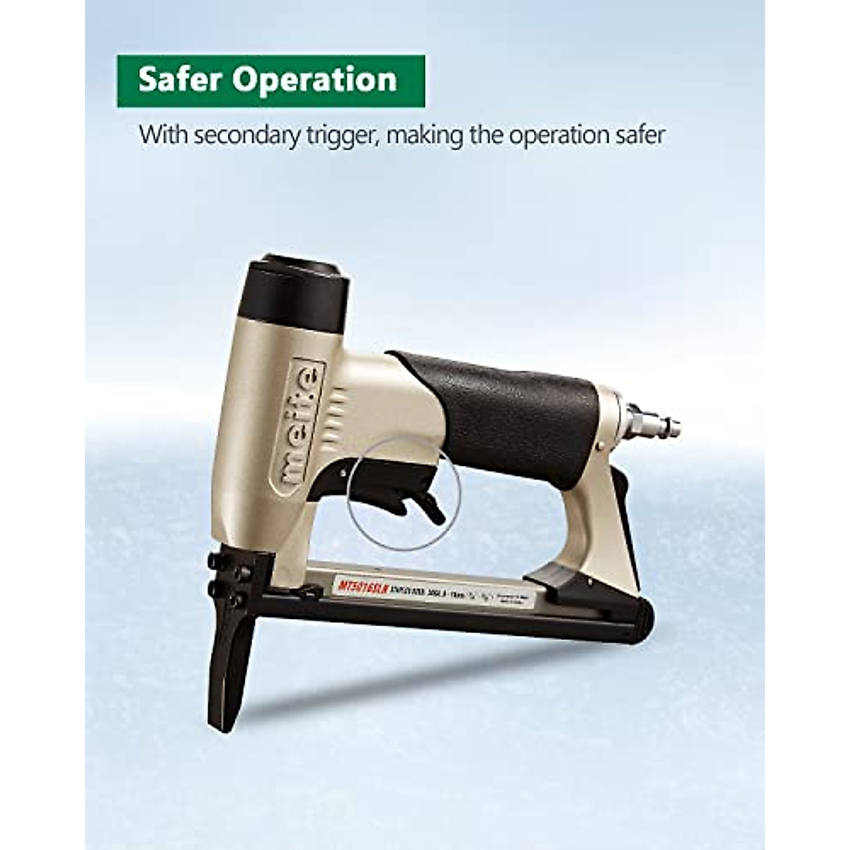 meite MT5016SLN Pneumatic Upholstery Stapler 20 Gauge 1/2-Inch Crown 1/4-Inch to 5/8-Inch Length Long Nose Stapler Fine Wire Stapler with Safety