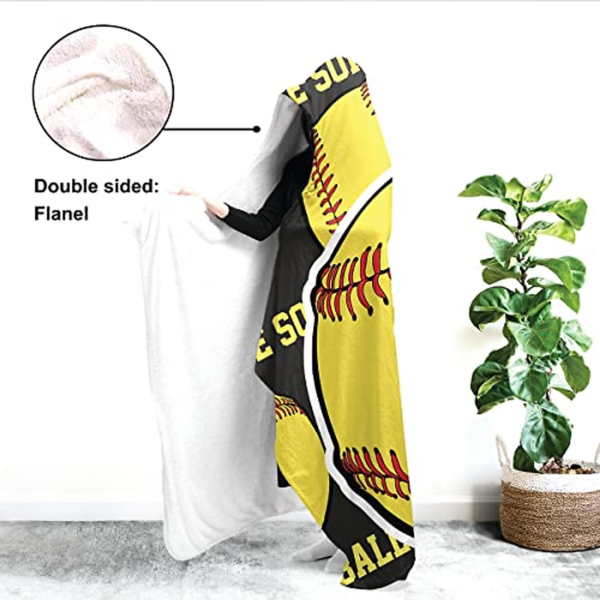Custom Softball Hooded Blanket, I Love Softball Blankets and Throws, Softball Stuff for Girls Oversized Wearable Hooded Sports Blanket Adult Hooded Blanket for Boys Girls Adults