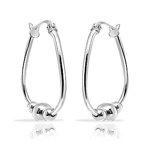 Hoops & Loops 925 Sterling Silver Bead Ball Hoop Earrings,18mm Dangle Drop Beaded Earrings for Women