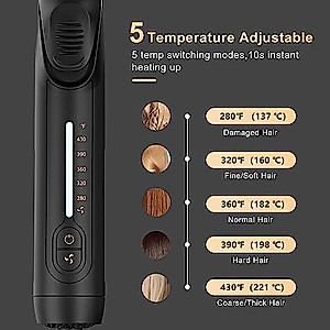 2-in-1 Hair Straightener and Hair Curler Iron with Ionic Cold Air, Flat Iron with 5 Temperature Adjustments, 360° Airflow Styling, 10S Fast Heating, Suitable for All Styles
