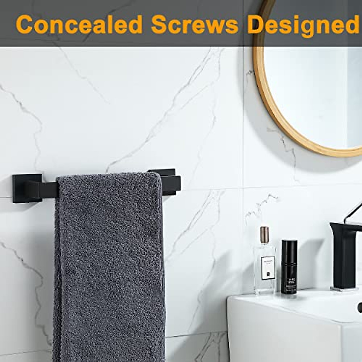Hand Towel Bar for Bathroom Matte Black, 12Inch Towel Rack Wall Mounted, Thicken Square Bath Towel Holder Rod SUS304 Stainless Steel, Heavy Duty Dish Cloths Hanger for Bathroom, Kitchen