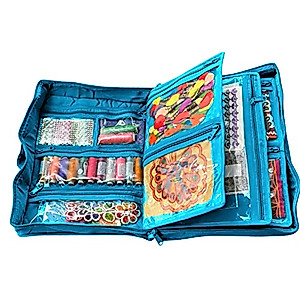 Yazzii Quilter’s Project Bag with 19 Pockets - Portable Storage Bag Organizer - Multipurpose Storage Organizer for Quilting, Patchwork, Embroidery, Needlework, Papercraft & Beading-Aqua