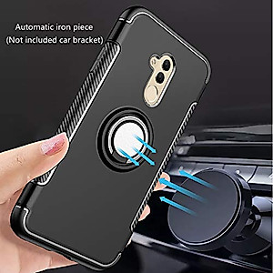 Orzero TPU + PC Hybrid Dual Layer Case Compatible for Huawei Mate 20 Lite Full Body Heavy Duty Protection 360 Rotating Metal Ring [Adsorbed Iron Plate] - Blue