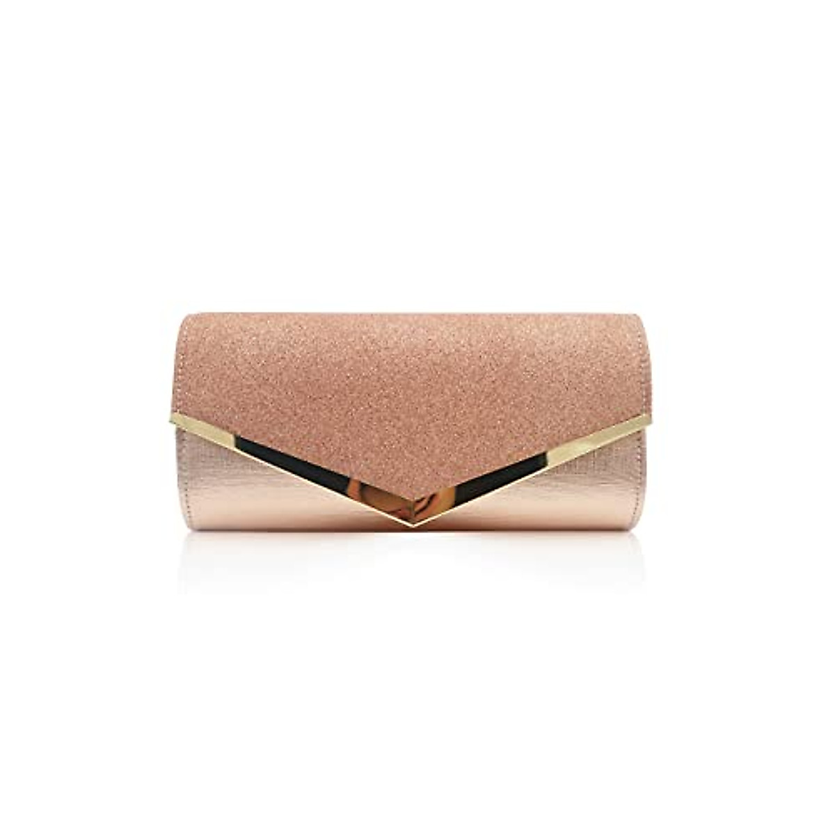 OOTD LAND Classic Women Evening Bags Envelope Clutch Purses with Chain Strap (Rose Gold)
