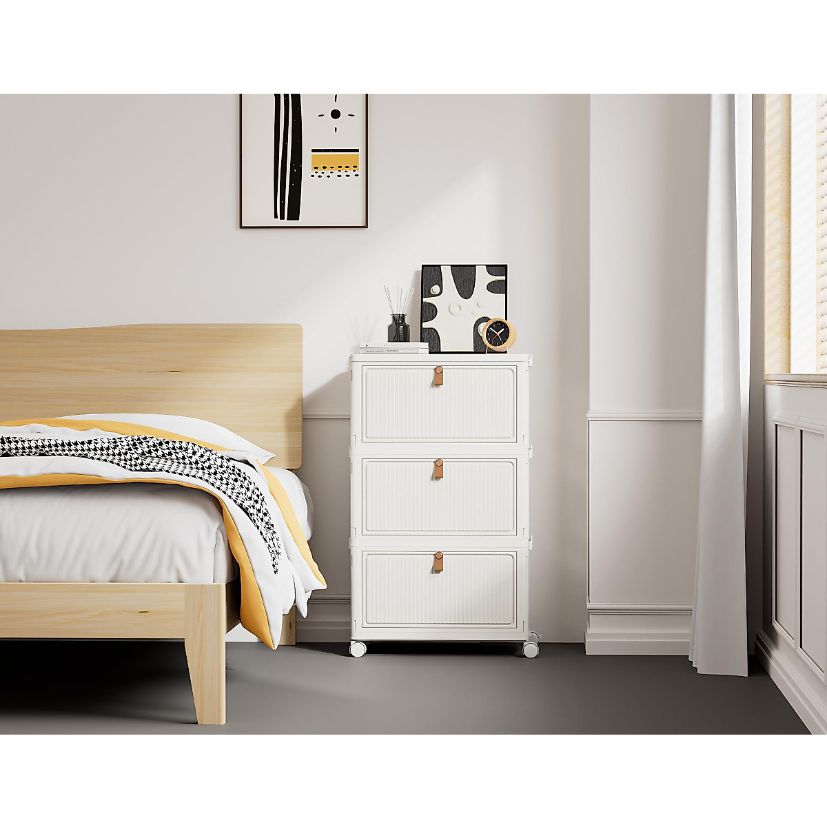 HOMIDEC Closet Organizers and Storage 70Qt 3 Pack Stackable Storage Bins with 1 Lid Closet Organizer Boxes for Clothes Foldable Storage Box for Clothes/Toys/Office Supplies/Snacks(Milky)