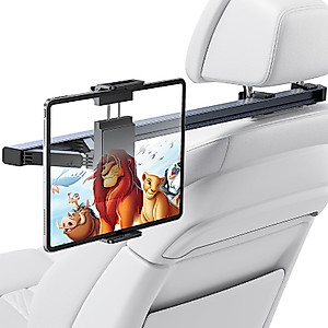 LISEN iPad Car Holder Back Seat iPad Holder for Car Tablet Mount Headrest Travel Accessories Road Trip Essentials for Kids Adults Fits All 4.7-12.9" Devices & Headrest Rod (Black)