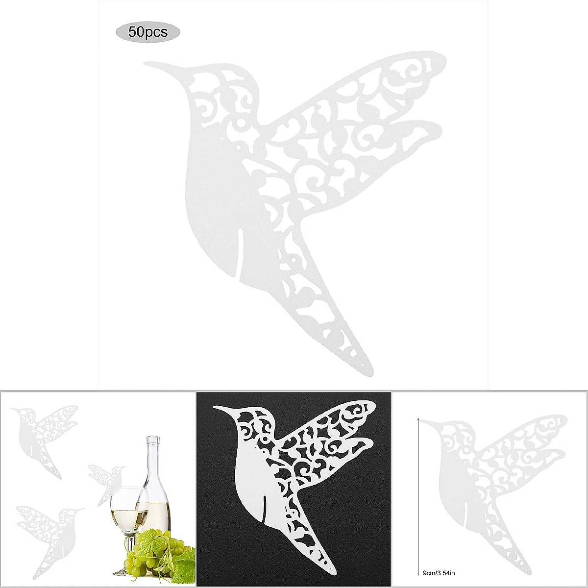 GOTOTOP 50Pcs Bird Shape Wedding Hollow Cup Card Name Place Cards Personalized Table Name Reception Decor Wedding Guest Cards for Wine Glass Banquets Table Decoration White