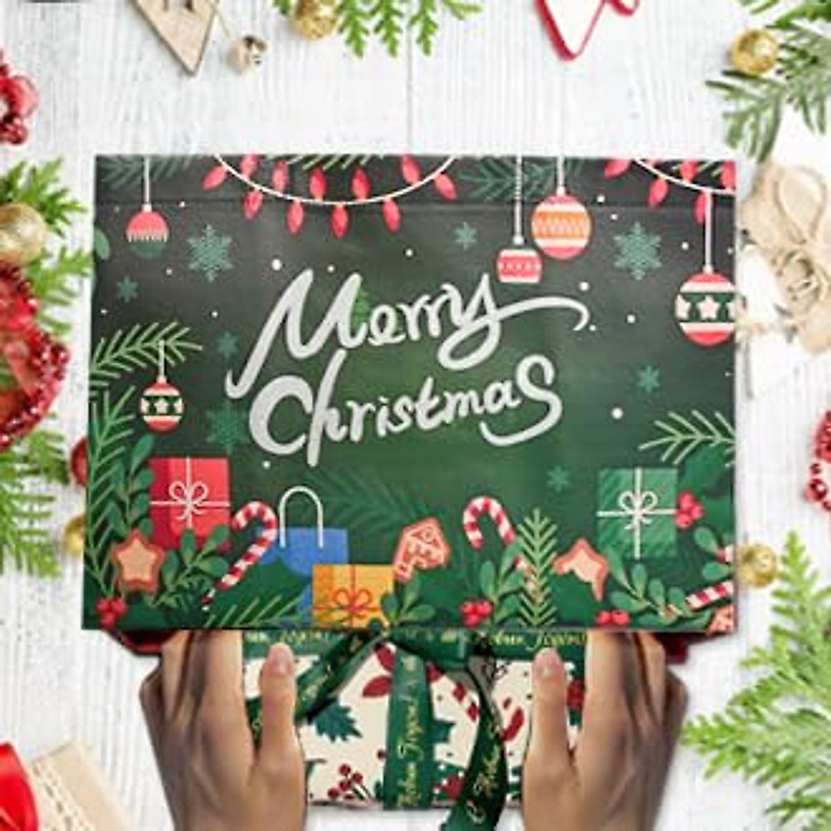 Amicably Gift Bags,18 PCS Large Reusable Tote Bags w/ Handles, Treat Bags, Multifunctional Non-Woven Bags Gifts Wrapping, Shopping, Xmas, Party Favor Bags, 12.8'' x 9.8'' x 6.7''