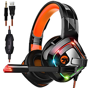 STOGA Professional Gaming Headset with 50MM Comfy Earmuffs, Over Ear Headphones with Noise Canceling Microphone & LED Light, Compatible with PS4, Xbox One, Switch, PC, PS3, Mac, Laptop