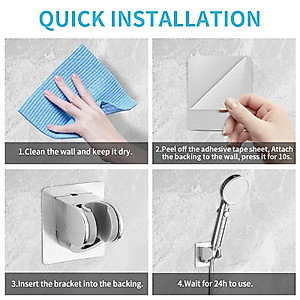 EAARSUO Shower Head Holder Wall Mount, Shower Head Holder Adhesive, Showerhead Holder Clip, Shower Head Holder Wall Mount, Waterproof Shower Handle Holder, Adjustable Shower Head Brackets (Chrome)