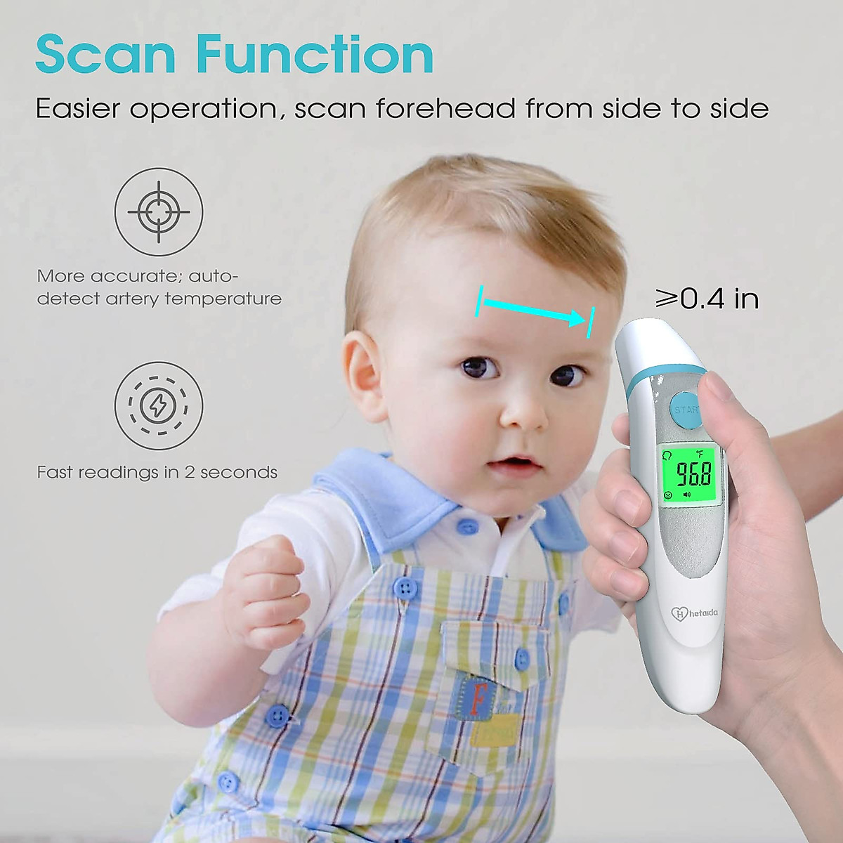 Forehead Thermometer for Adults, 4 in 1 Ear Thermometer for Kids, No Touch Baby Thermometer, Digital Thermometer with Fever Alarm and Object Measurement - Fast, Reliable and Accurate (White)