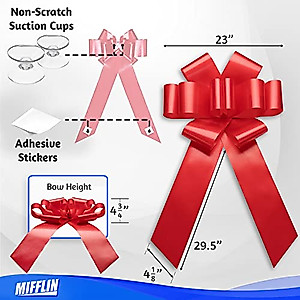 Mifflin-USA Preassembled Extra Large Bow (Matte Red, 23 inch), Giant Ready-to-Use Bow for Car, Huge Car Bow, Big Red Bow, Bow for Gifts, Christmas Bow, Gift Wrapping, Big Gift Bow for Car Decor