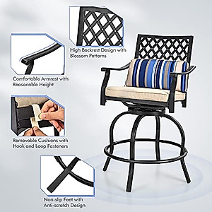 Tangkula Outdoor Bar Height Chair Set, Patio Swivel Chairs with Steel Frame & Soft Cushions, Ergonomic Swivel Chairs with Comfortable Armrest for Poolside, Backyard, Garden, Set of 4