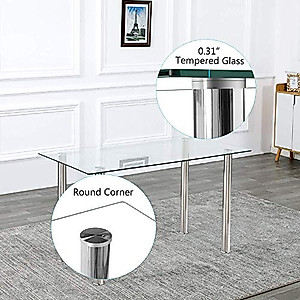 JOYBASE 5 Piece Dining Table Set, Tempered Glass Top Table with 4 Leather Chairs, for Kitchen Dining Room, White