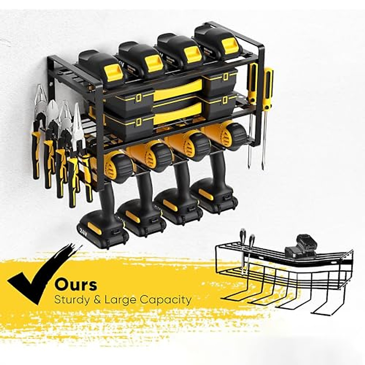 NDNCZDHC Tool Organizer Iron Power Tool Organizer Wall Mount Drill Holder 150lb Load Bearing Garage Shelving Rack for Workshop