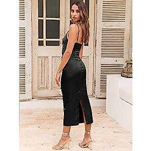 ANRABESS Women Summer Satin One Shoulder Bodycon Maxi Dress Sleeveless Split Evening Night Party Cocktail Formal Dresses Elegant Wedding Guest Graduation Prom Dresses 902heise-XL Black