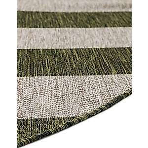 Unique Loom Outdoor Striped Collection Area Rug - Distressed Stripe (6' 1" Round Green/Gray)