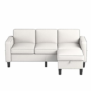 Sunrise Coast Sectional L Shaped Couches for Living Room 3 Seater Sofas with Movable Storage Ottoman, Beige