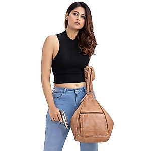 Locking Concealed Carry Leather Tactical Outdoors Sling Marley Backpack with Universal Holster and RFID Organizer (Cognac)