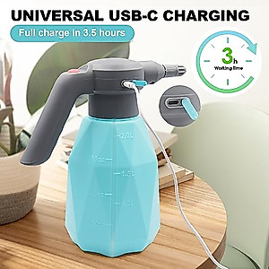 0.5 Gallon/2L Electric Spray Bottle Plant Mister, VAXMAY Electric Sprayer with Adjustable Mist Nozzle and Extension Spout, USB Rechargeable Continuous Spray Bottle for Plants, Fertilizing, Cleaning