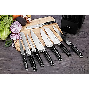 Emojoy 22-Piece Kitchen Knife Set with Block, Include 2-pair Chef Knives, Carving Fork and Sharpener (Dual-Chef Sets)