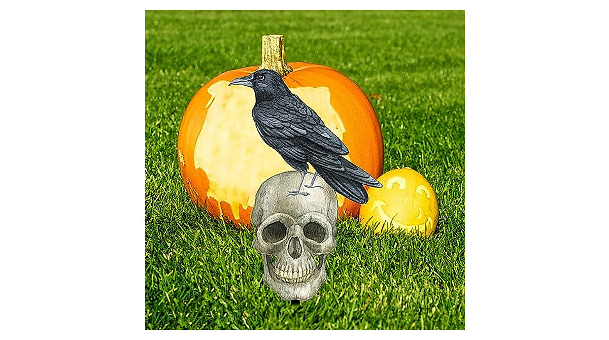 Scary Crow Skeleton Yard Sign for Halloween Decor
