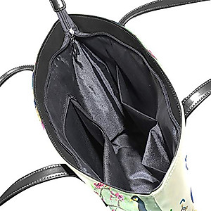 MNSRUU Tote Bag for Women Multicolor Flowers And Peacocks Shoulder Bag Big Capacity PU Leather Handbag