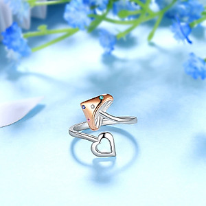 Cute Red Mushroom Ring Women Love Hearts Adjustable Open Ring Rose Gold Over 925 Sterling Silver Two Tones Colorful Crystal Mushroom Stackable Ring Mushroom Gift for Birthday Friendship FR0062W