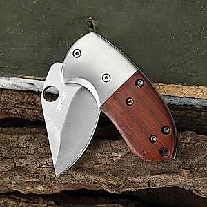 Dispatch Mini Folding Small Pocket Knife, Stainless Steel Sanding Blade and Steelhead EDC Tactical Tools with Wooden Handle, Everyday Carry, Unique Small Gift for Father-Mother Men Women