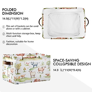 Qilmy Farm Animals Storage Basket with Handles for Organizing, Collapsible Canvas Shelves Storage Bins for Home Closet Bedroom Living Room