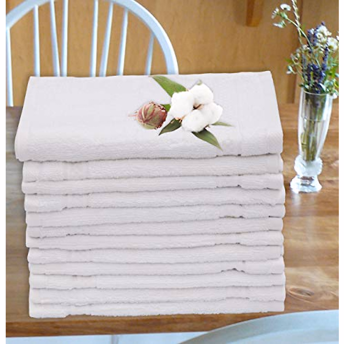 Excellent Deals Wash Cloth [12 Pack, White] - 100% Cotton Washcloth 12" x 12" - Absorbent and Soft Bathroom washcloths - Machine Washable Facecloth - Lint Free Face Towels