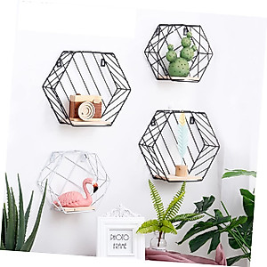 FUNOMOCYA Wall Display Holder Storage Shelf Wall Hanging Holder Living Room Bookshelf Wall Mount Display Shelf Wall Shelf Wall Hanging Rack Hexagonal Mesh Shelf Wall Storage Rack Black