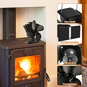 foedo Wood Stove Fan, 4-blade Wood Burner Fan,Fireplace Fan,Effective Circulation of Warm Air for Wood Burning Stove/Pellet/Fireplaces, Can be Used Both Indoor and Outdoor
