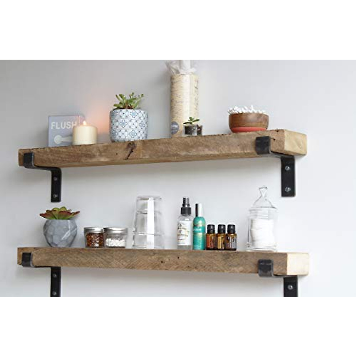Urban Legacy Accent Shelves | Reclaimed Barn Plank | Set of 2 with Full Brackets (Natural, 40" x 4.5" x 2")
