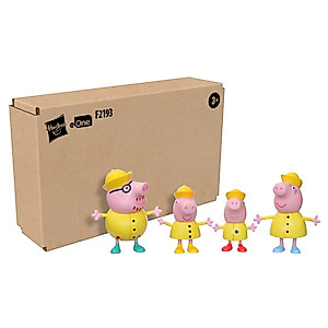 Peppa Pig Peppa’s Adventures Peppa’s Family Rainy Day Figure 4-Pack Toy - Includes 4 Pig Family Figures in Raincoats, Ages 3 and Up