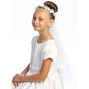 SWEA Pea & Lilli Girls First Communion Veil - White Holy 1st Communion Headpiece with Comb and Flowers