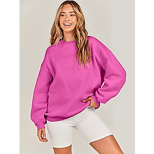 ANRABESS Sweatshirt for Women Oversized Crewneck Hoodies Fleece Casual Pullover Top Fall Fashion Outfits Clothes 2025 A1019 hot pink Medium